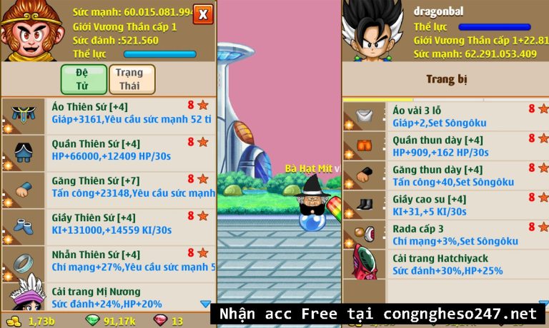 Tặng 999+ Acc Ngọc Rồng Online, Nick VIP có Set kích hoạt - TMO Agency